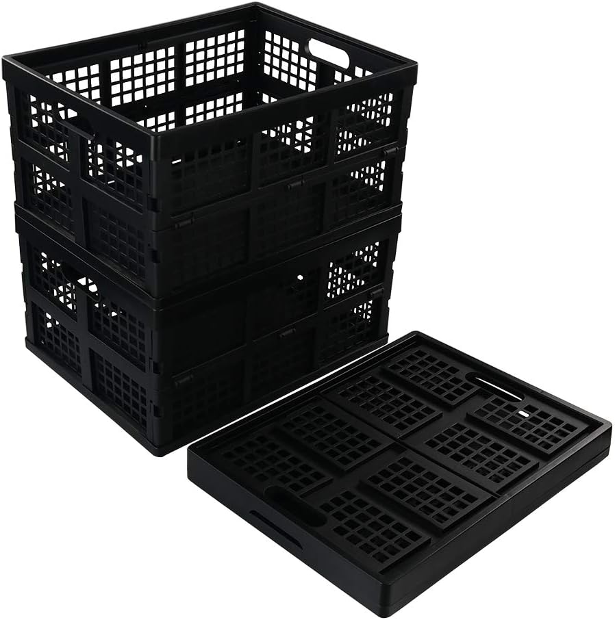 Morcte 3-Pack Plastic Collapsible Storage Crates, 30 L Stacking Folding ...