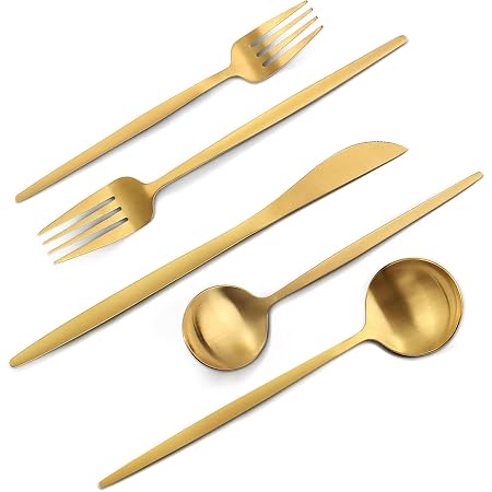 Amazon.com | Matte Gold Silverware Set, VANVRO 60-Piece Stainless Steel ...