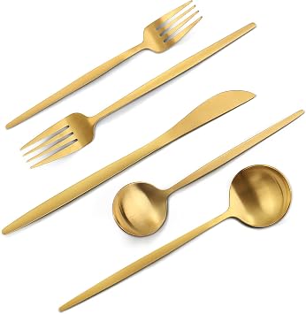 Amazon.com | Matte Gold Silverware Set, VANVRO 60-Piece Stainless Steel ...