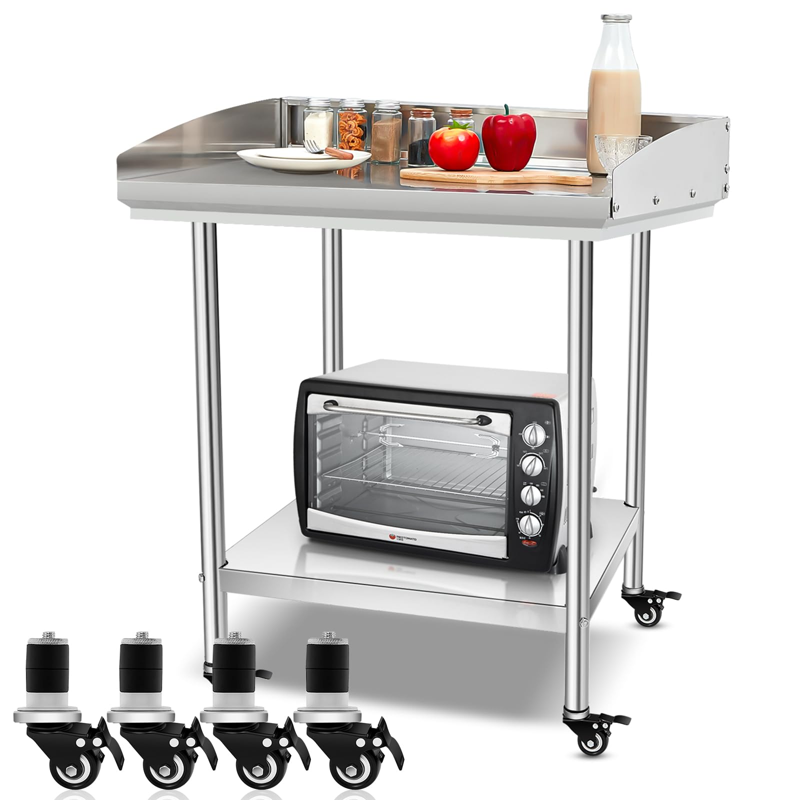 Qunclay Stainless Steel Table with Wheels Prep Table with 4 Casters ...