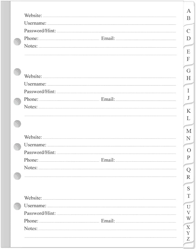 Amazon.com : Password Book Refills - A-Z Password Notebook Refill Paper ...