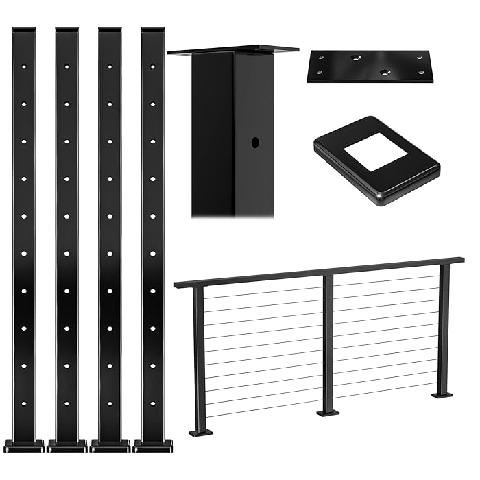 Buy Muzata Cable Railing Post Black Square Weldless Flat top 36’’x2’’x2 ...