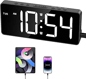 LOFICOPER Digital Alarm Clock, Mains/Battery Powered Bedside Clock with ...
