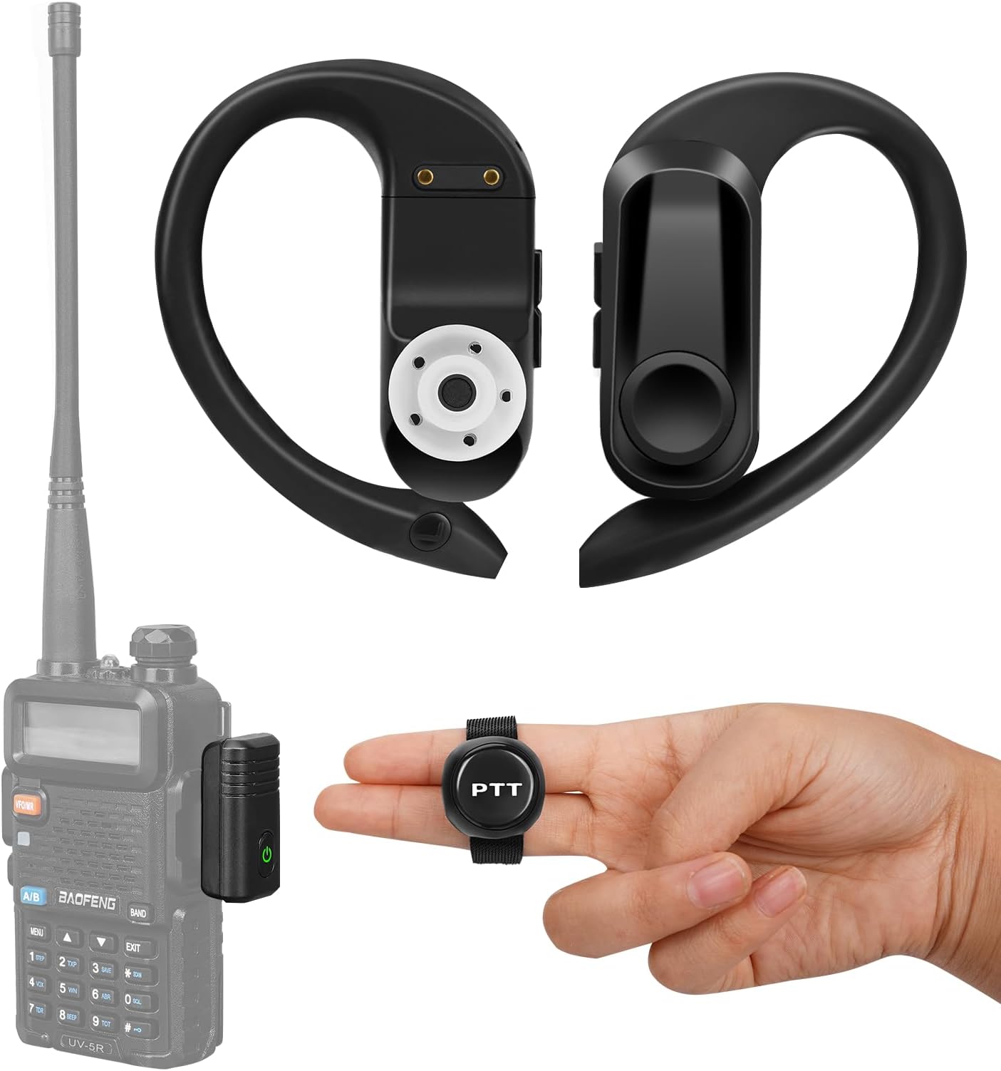 Amazon.com: Walkie Talkie Wireless Earpiece with PTT Mic Speaker, Hands ...