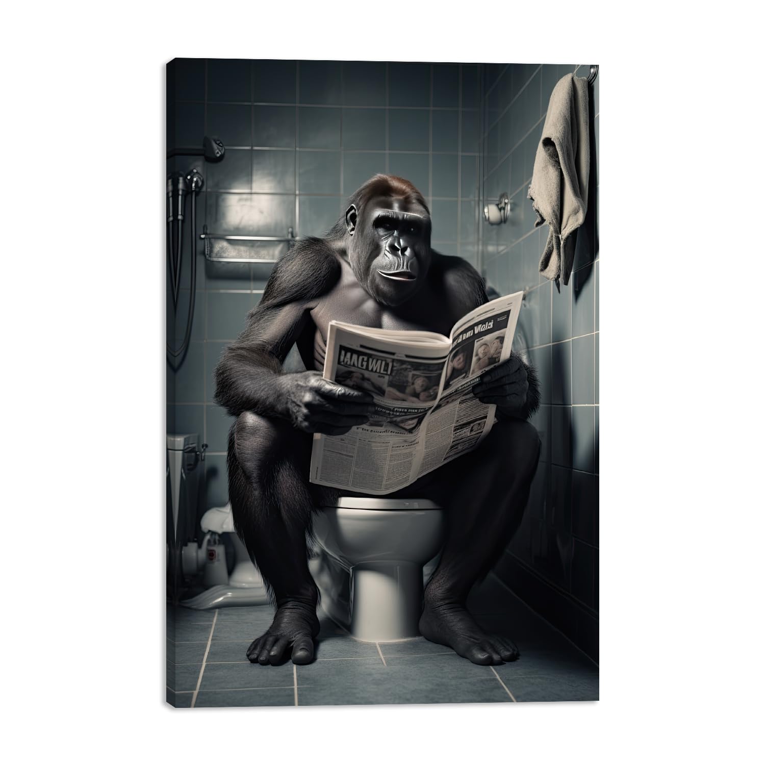 Amazon.com: MODOJOART Funny Gorilla Bathroom Canvas Wall Art, Big ...