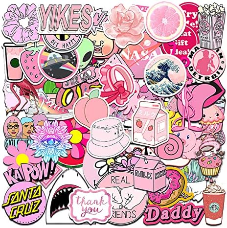 Jagowa 100PCS Pink Cute VSCO Stickers - Waterproof, Trendy Stickers for ...