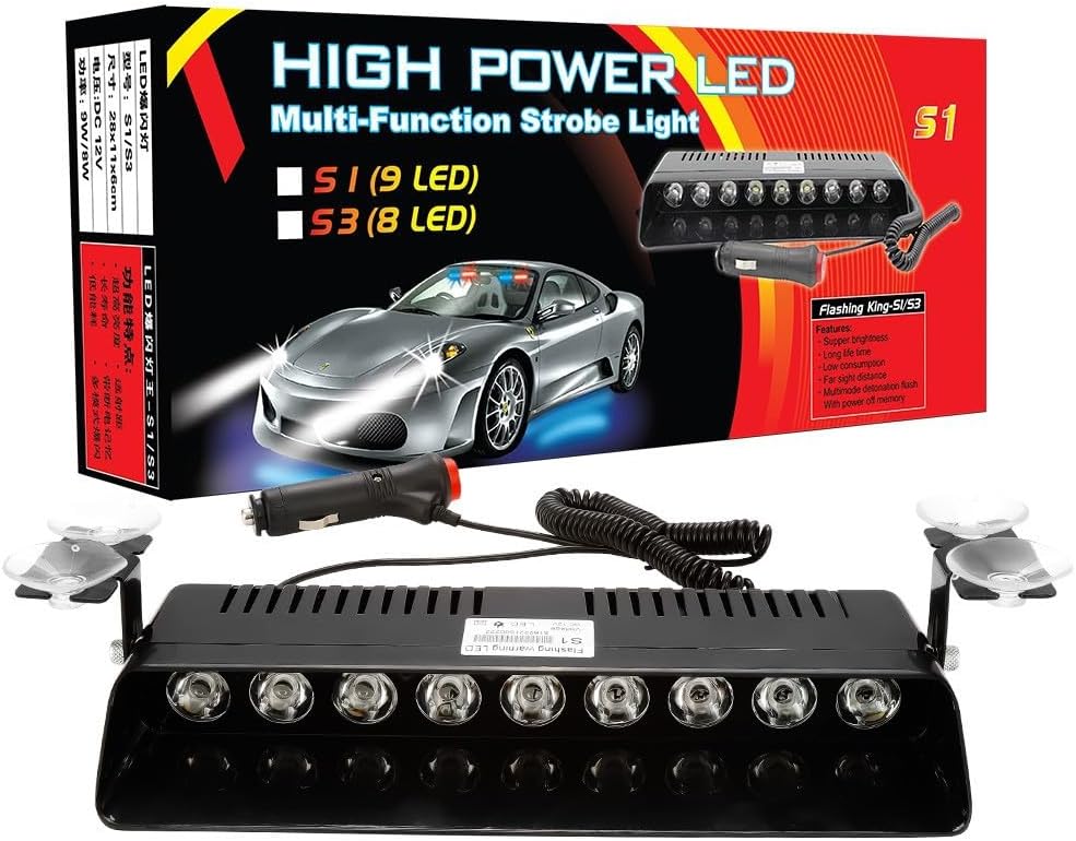Automaze 9 LED Car Police Emergency Strobe Light With Red Blue White ...
