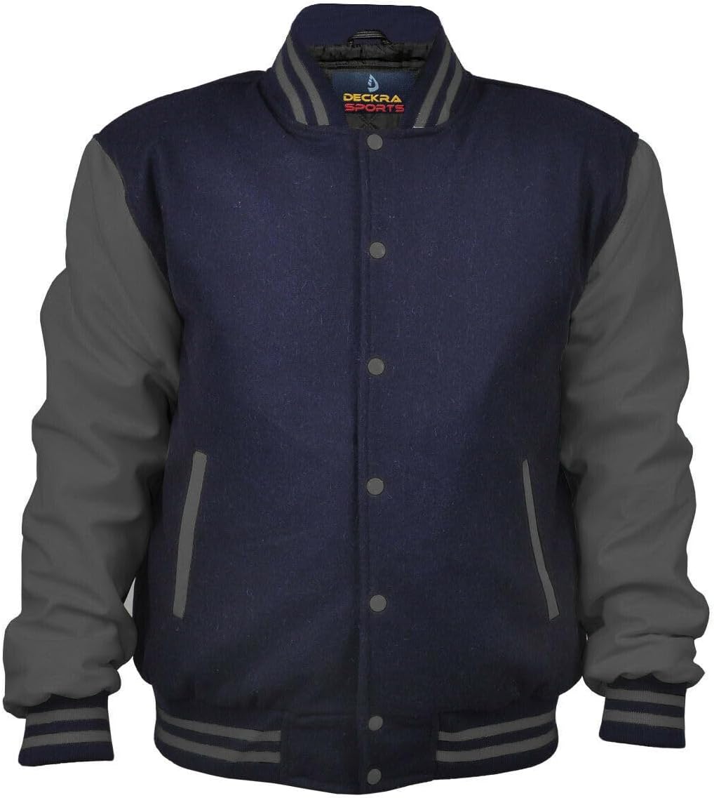 Men's Varsity Jacket Genuine Leather Sleeve and Wool Blend Letterman ...
