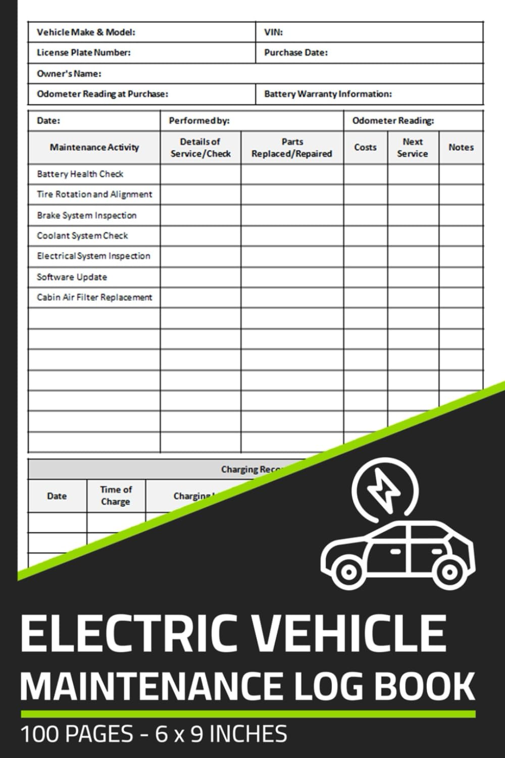 Electric Vehicle Maintenance Log Book: EV Repair, Service, and Charging ...