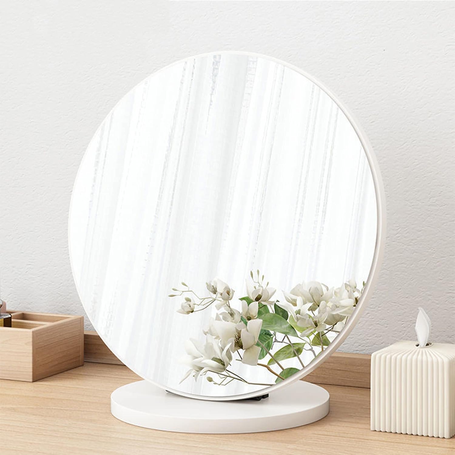 Tabletop Vanity Mirror, 90° Adjustable, Wooden Makeup Mirror, Portable ...