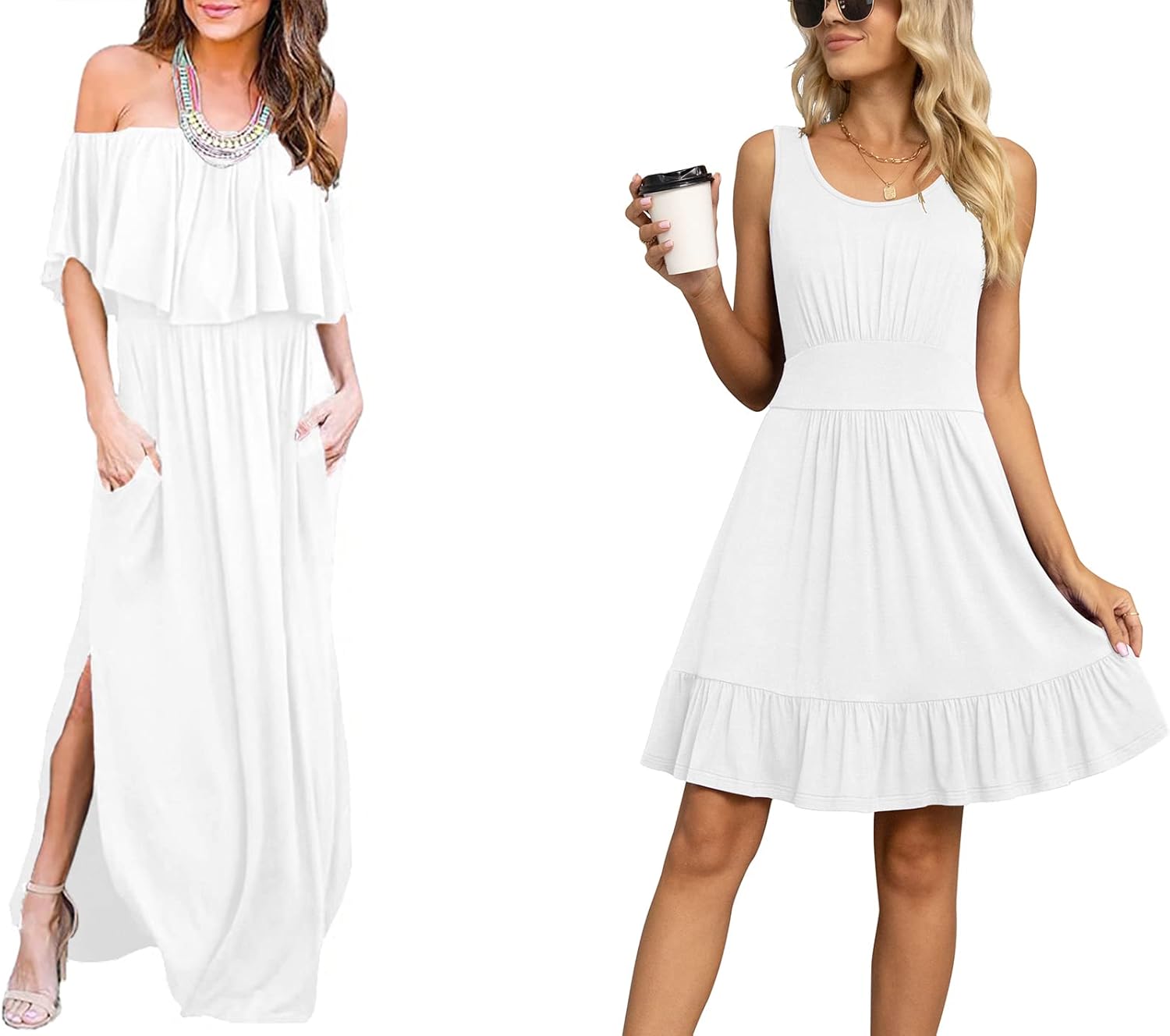 LILBETTER Womens Off The Shoulder Ruffle Party Dresses and Summer ...