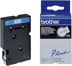 Brother TC-203 Labelling Tape Cassette, Blue on White, 12 mm (W) x 7.7M ...