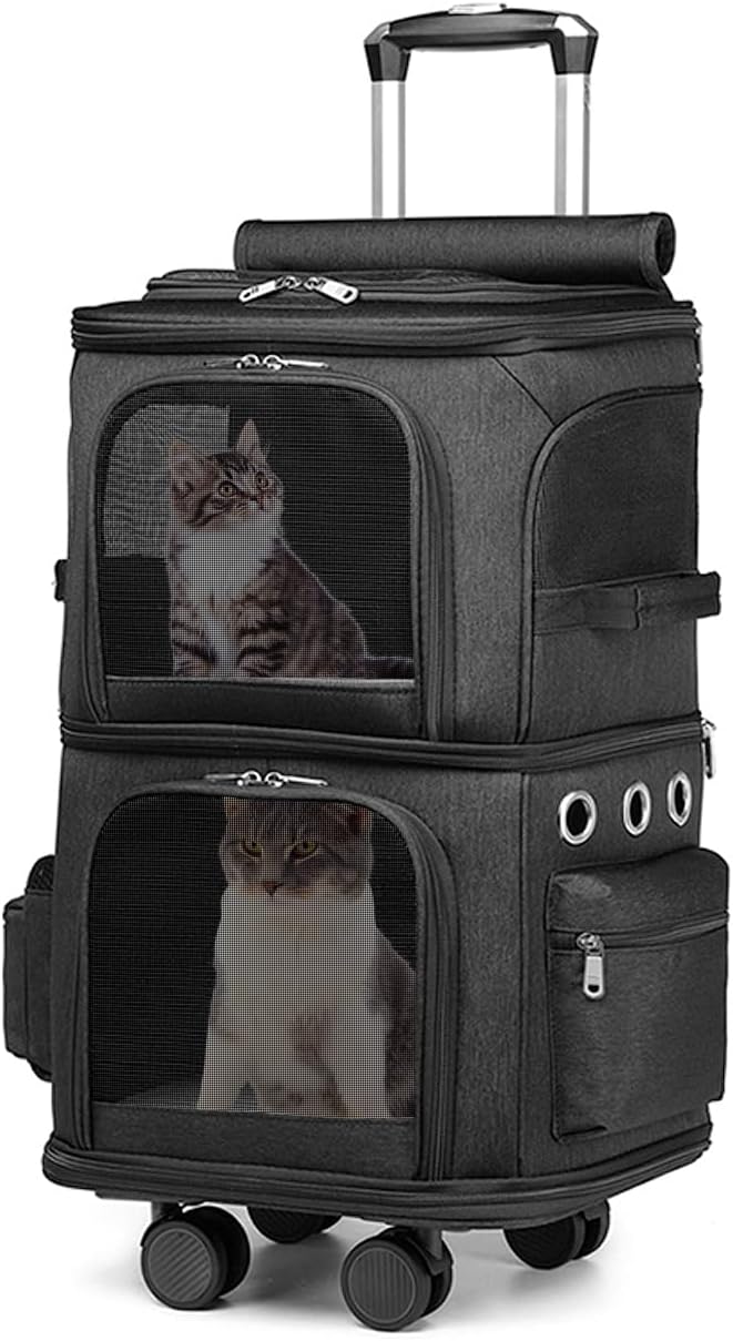 Amazon.com : biosp Double-Compartment Pet Carrier Backpack with Wheels ...