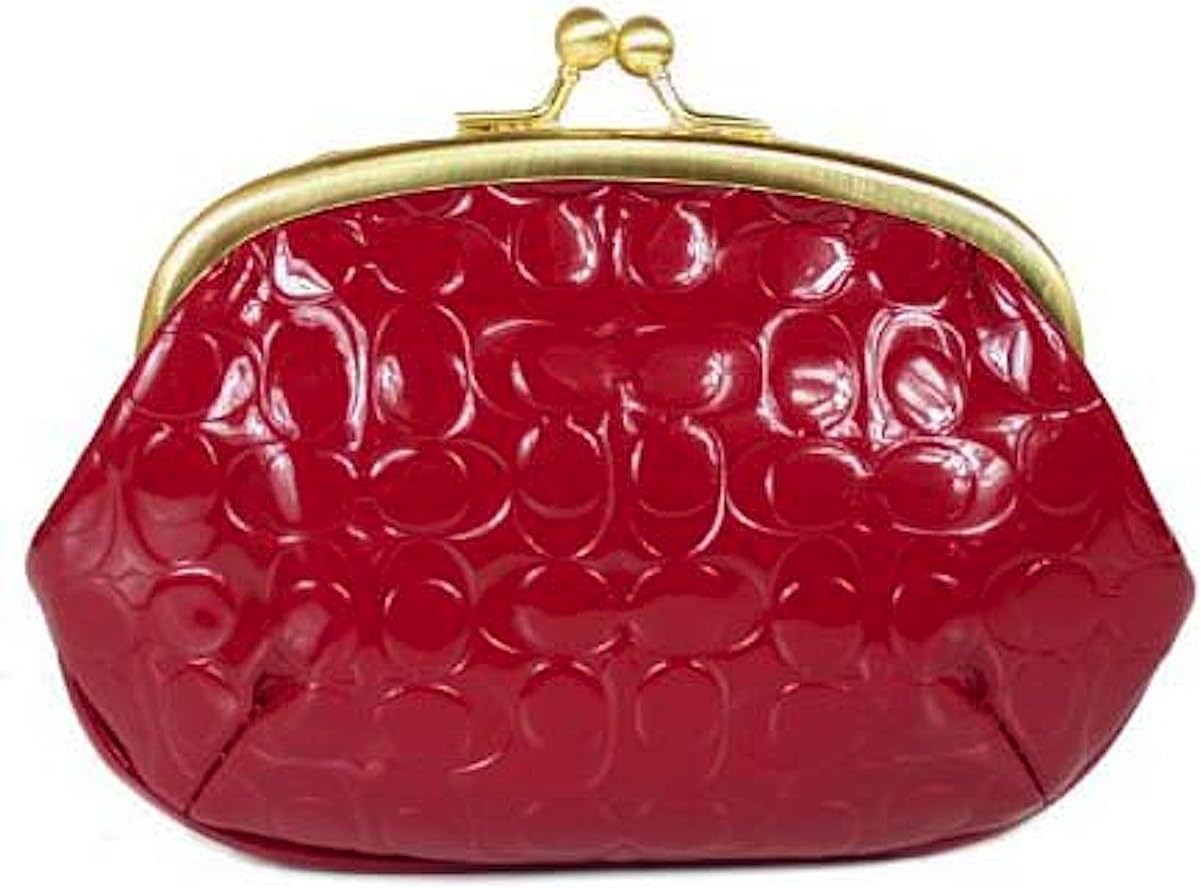 Amazon.com: Coach Coin Purse Bag Red Embossed Liquid Gloss Signature ...