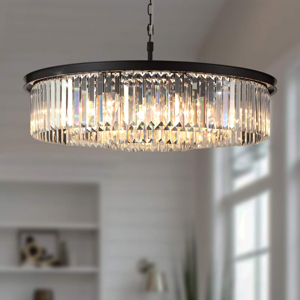 GMlixin Large Crystal Chandelier Black Chandeliers Luxury Pendant ...