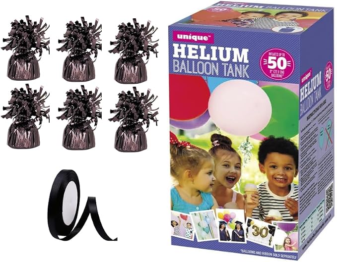 Large helium balloon canister with 6 Black balloon weights - Canister ...