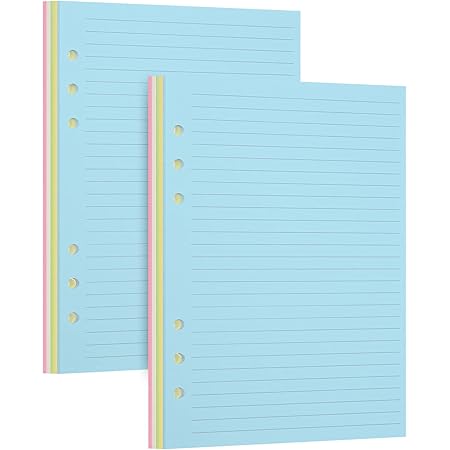 FANDAMEI 100 Sheet A5 Coloured Ruled Notepaper for Filofax - 6 Punched ...