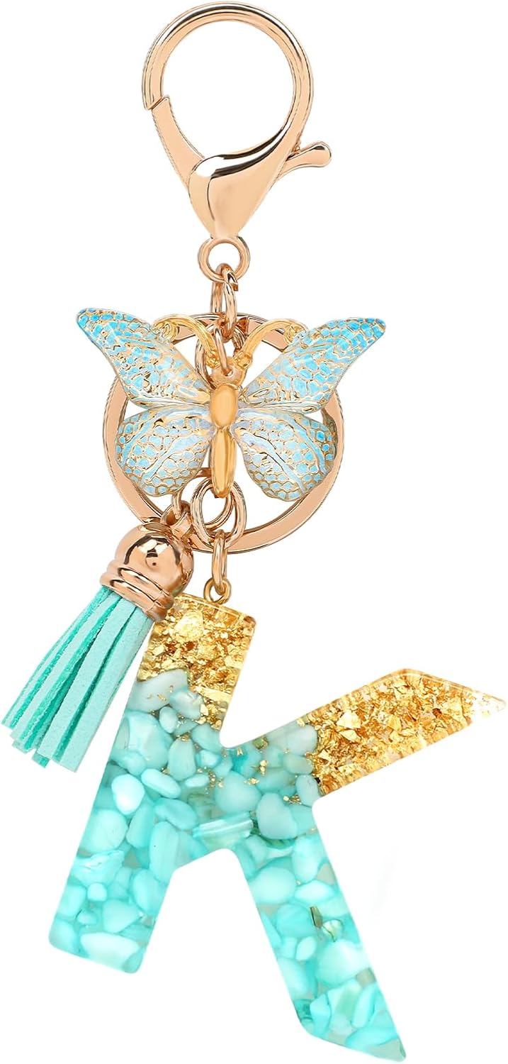 MWOOT Cute Initial Letter K Keyrings Green Key Ring,Capital Alphabet ...