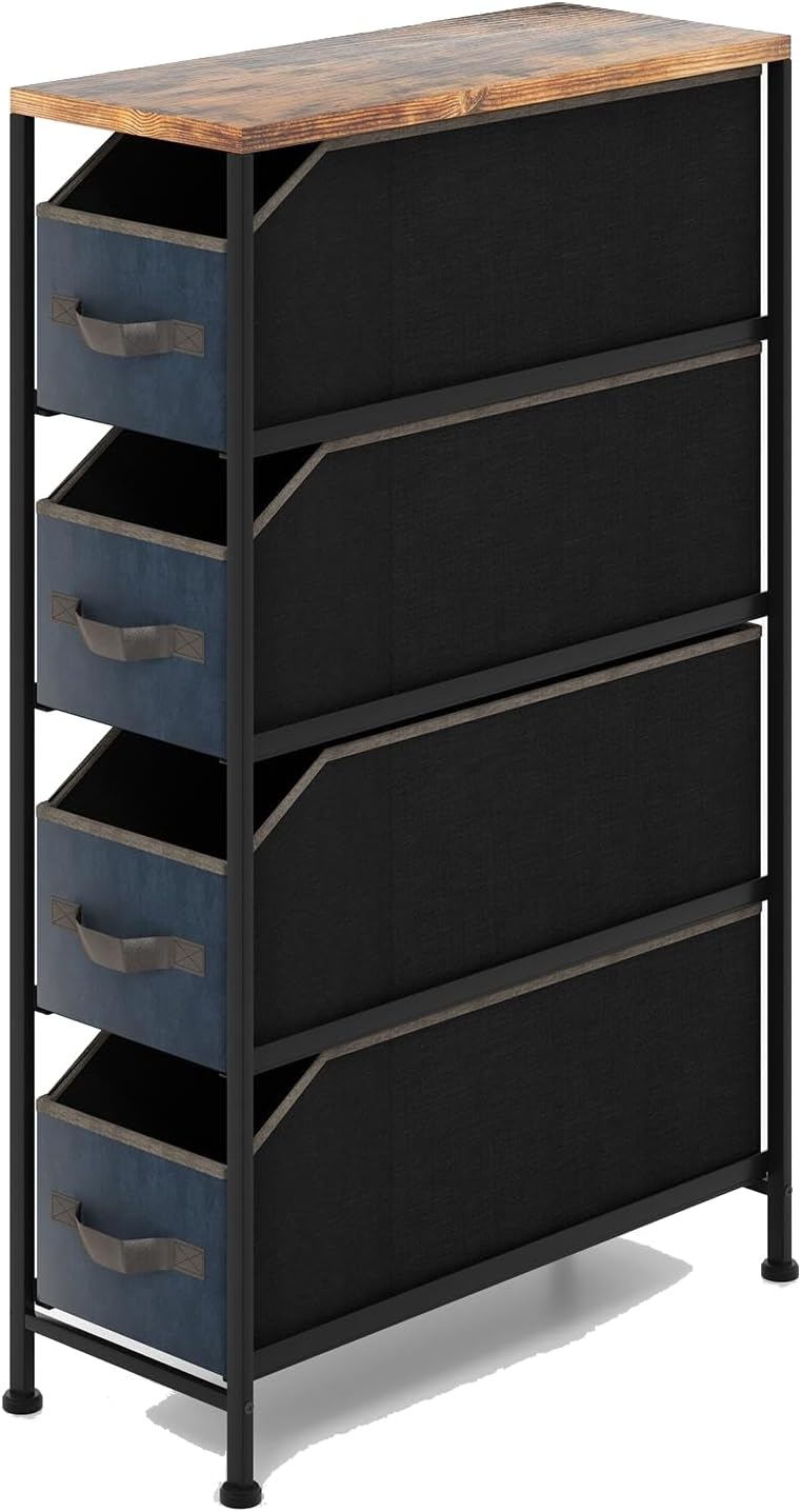 Multigot Slim Chest of Drawers, Folding Fabric Drawer Dresser with 4 ...