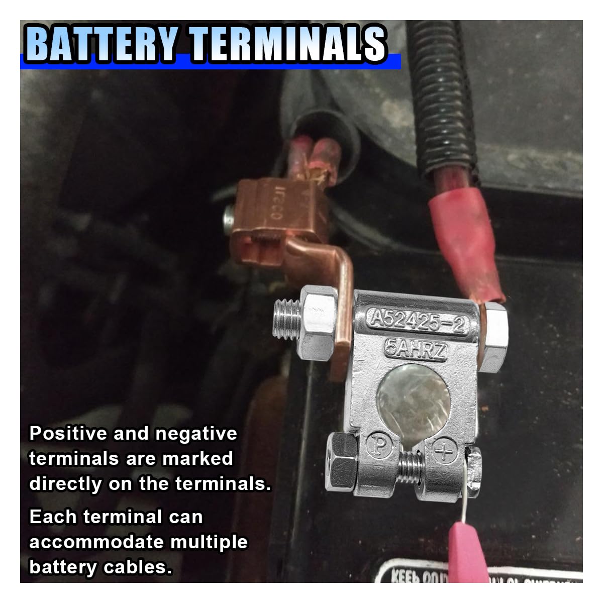 Snapklik.com : Car Battery Terminals, 2 Pairs Top Post Battery Cable ...