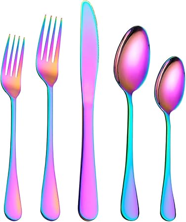 Amazon.com | Berglander Flatware Set 20 Piece, Stainless Steel With Titanium Colorful Plated ...