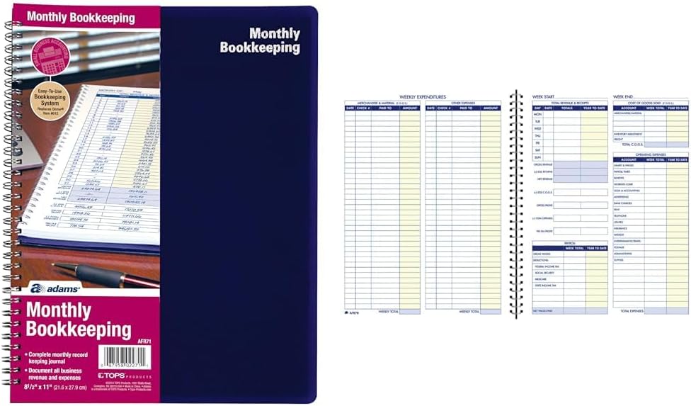 Amazon.com : Adams Bookkeeping Record Book, Monthly Format, White ...