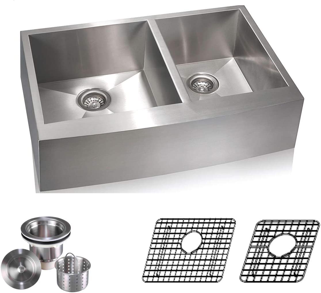KABCO 36 Inch Double Bowl Apron Front Farmhouse Kitchen Sink, Laser Cut ...