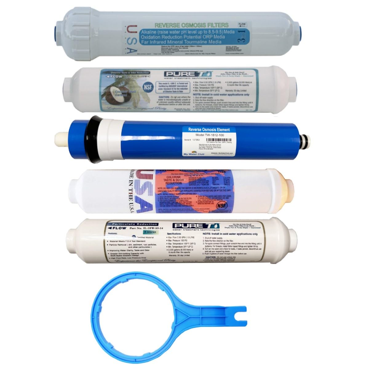 5 Filter Set for 5-stage Alkaline MyWaterClub Countertop RO Systems ...