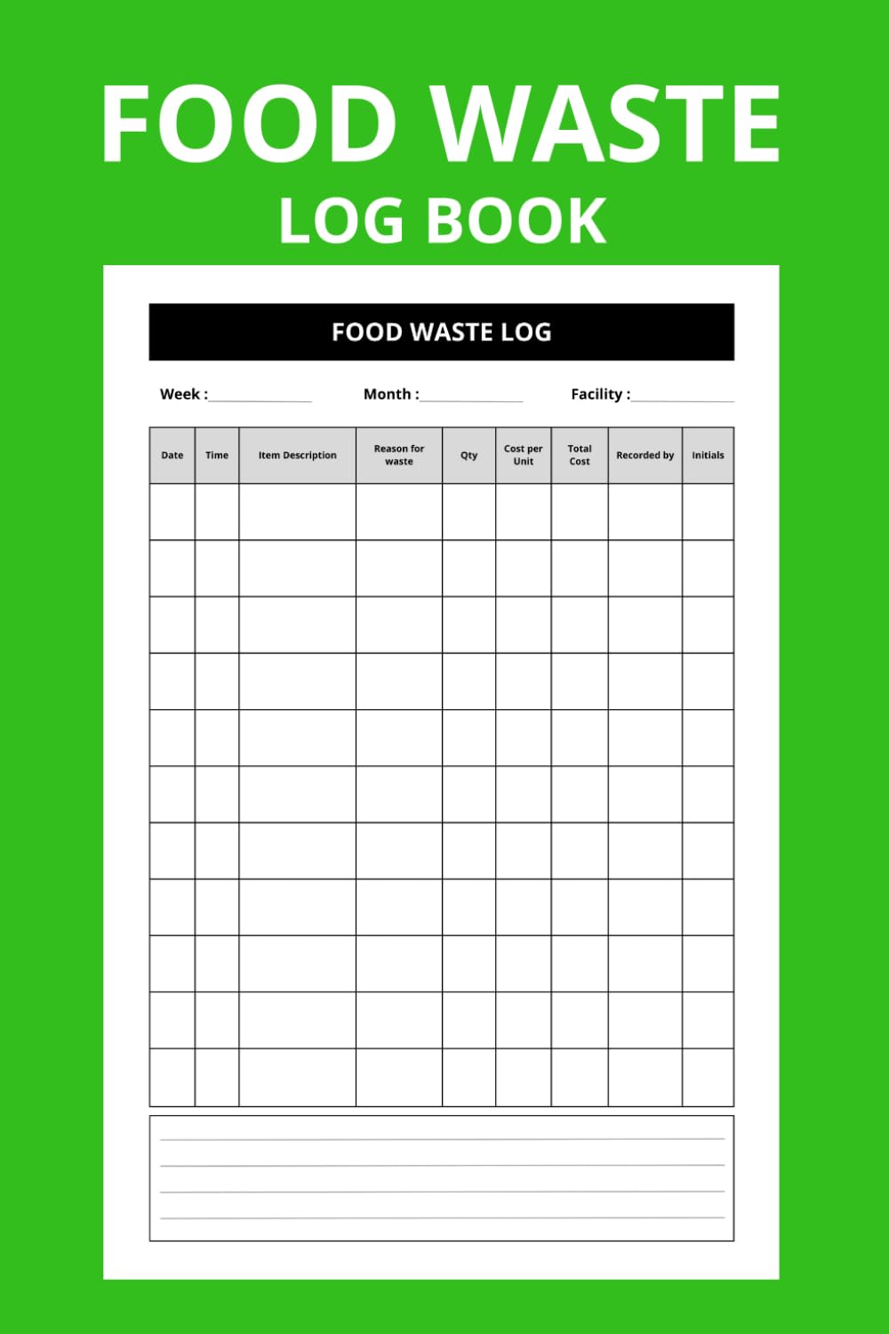 Food Waste Log Sheet Printable Food Waste Log Book Graphic By