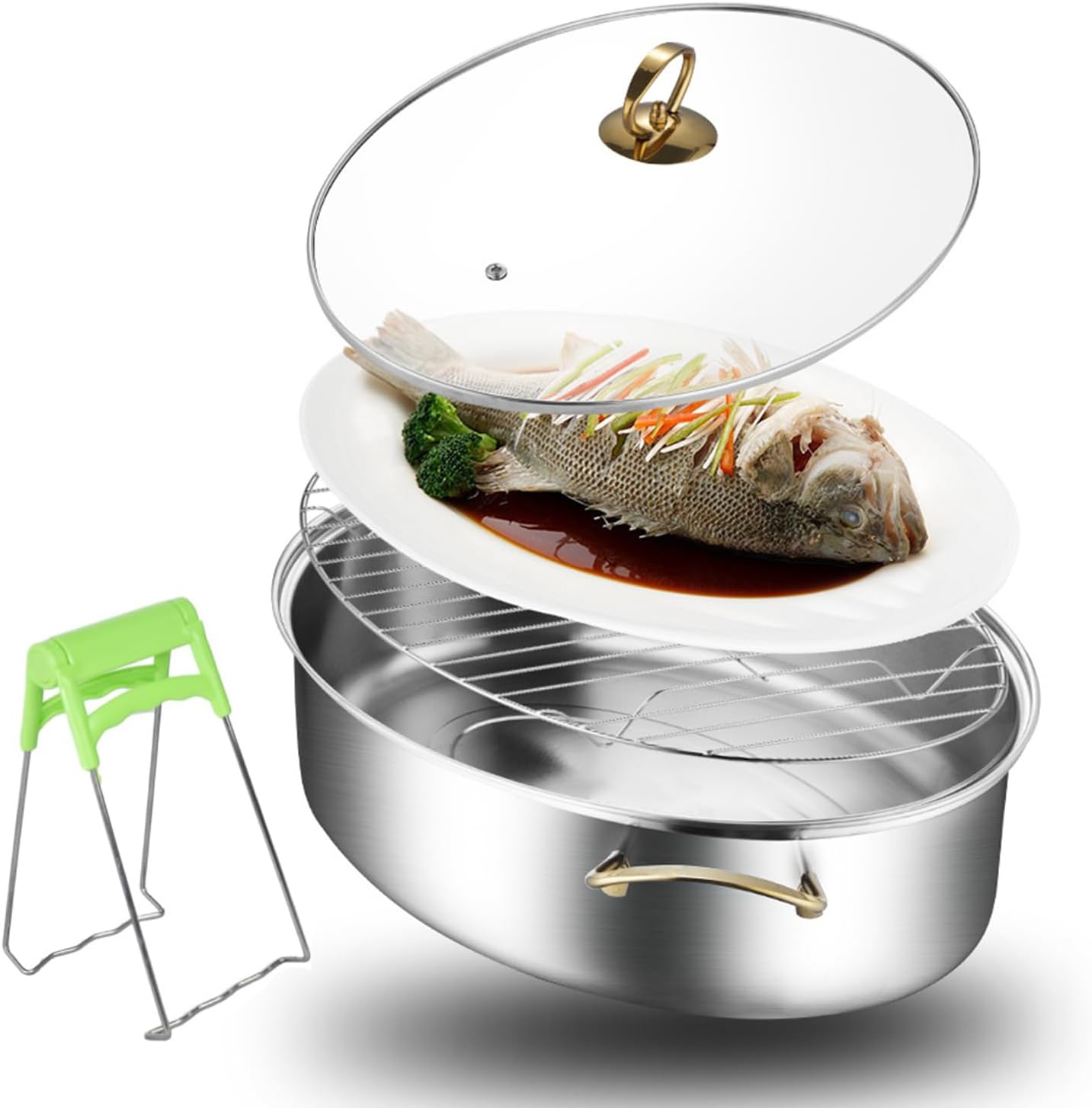 Amazon.com: 304 Stainless Steel Fish Steamer Elliptical Steamed Fish ...