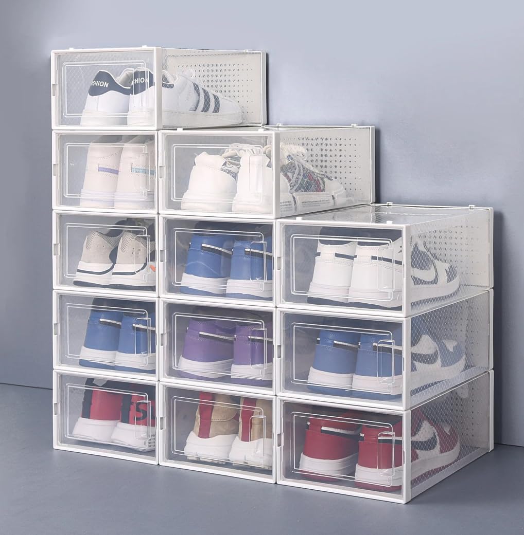 Amazon.com: Clear Shoe Boxes Stackable, 12 Pack Shoe Storage Boxes ...