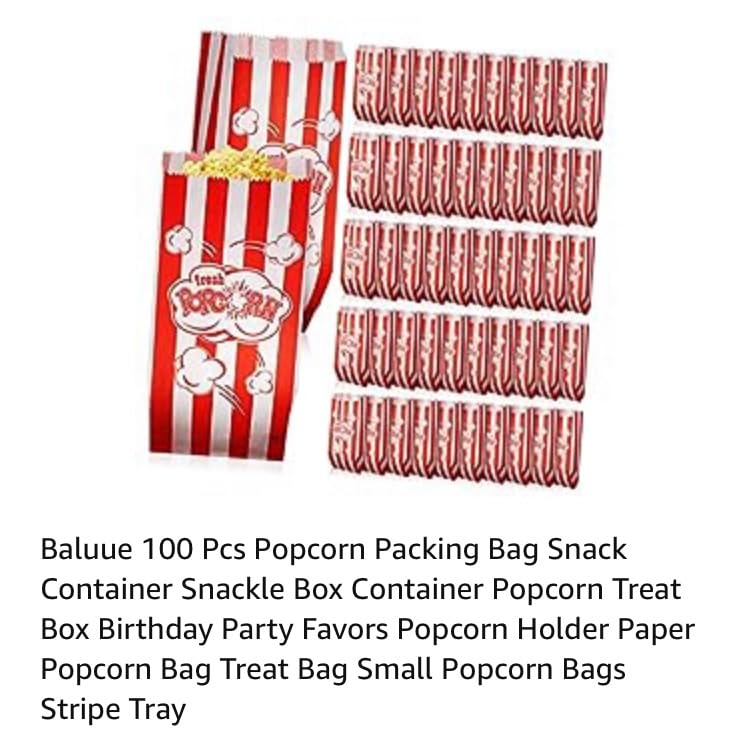 Baluue 100pcs Popcorn Packing Bag, Bulk Stripe Popcorn Paper Boxes ...