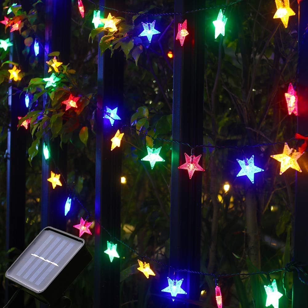 Xingpold Solar Star String Lights Outdoor, 50LED 23ft Solar String ...