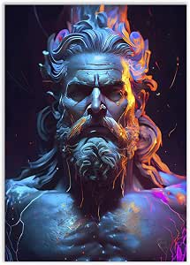 Placa Decorativa A4 Deus Poseidon Ilustracao Neon Mitlogia Grega ...