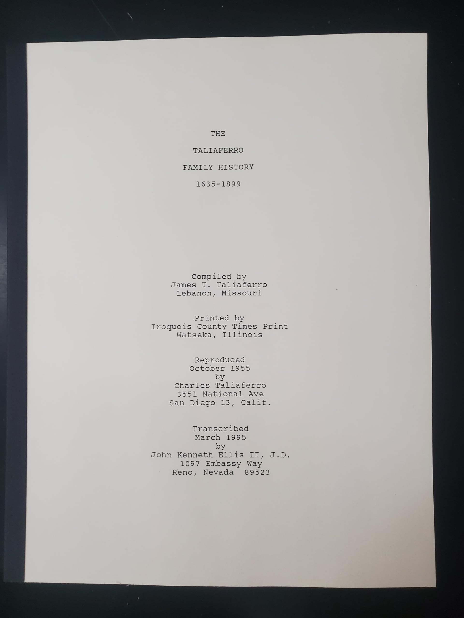 The Taliaferro family history, 1635-1899: Taliaferro, James T: Amazon ...
