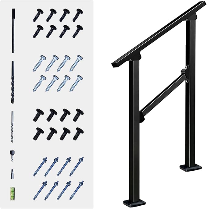 2 Step Handrail for Outdoor Step,Metal Porch Stair Railing 2 or 3 Steps ...