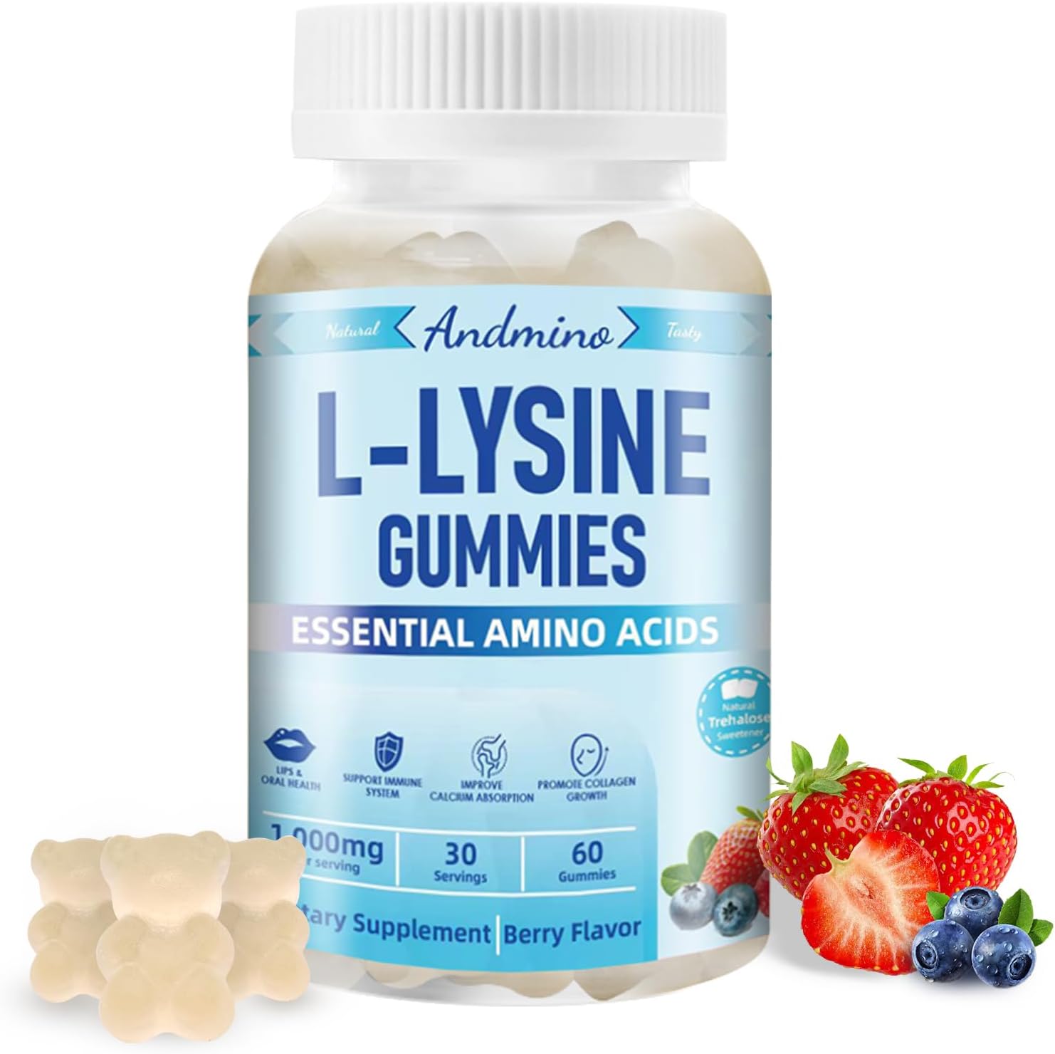 Amazon.com: andmino L-Lysine Gummies 1000 mg, with Trehalose, L Lysine ...