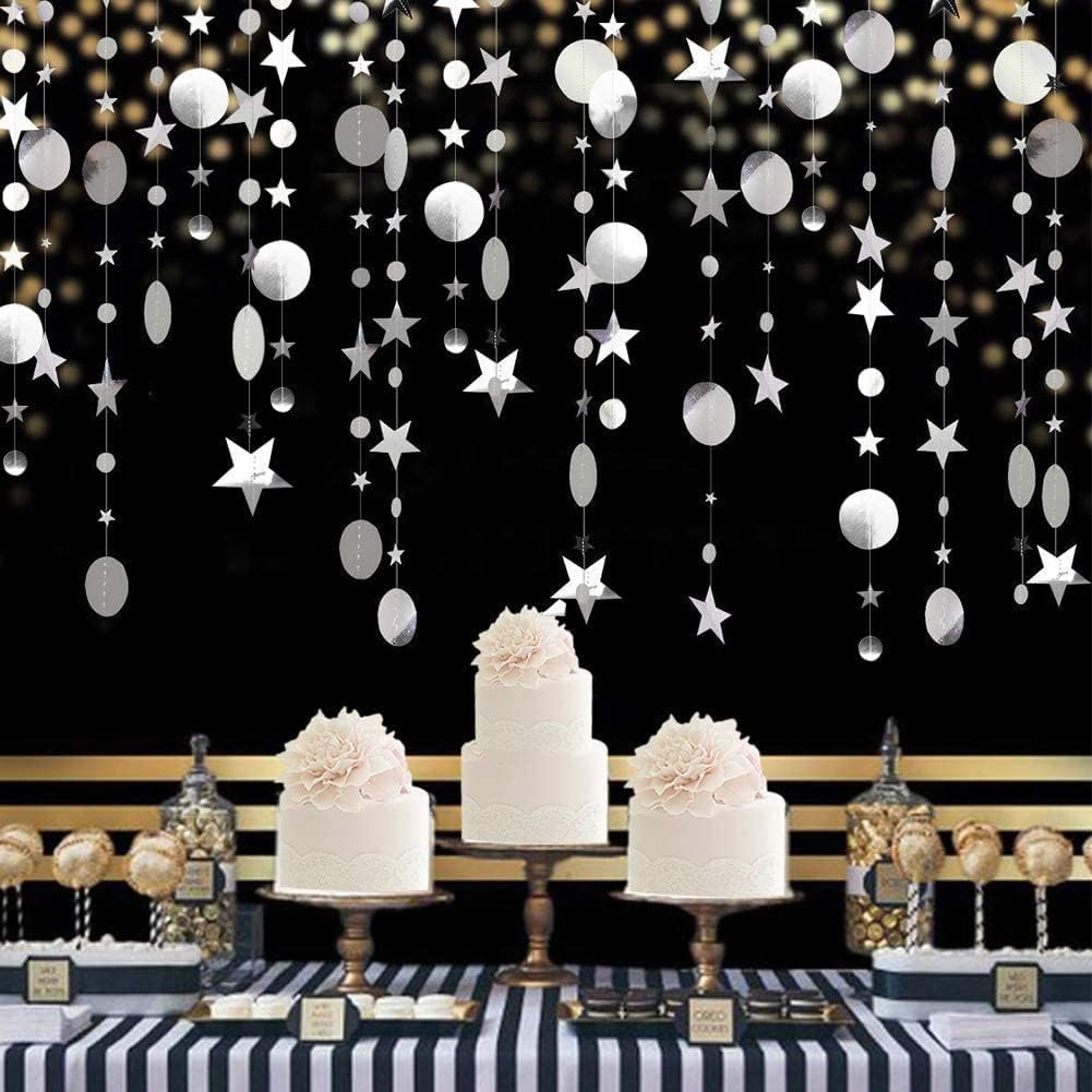 Amazon.com: Silver Party Decoration Silver Star Circle Dot Hanging ...