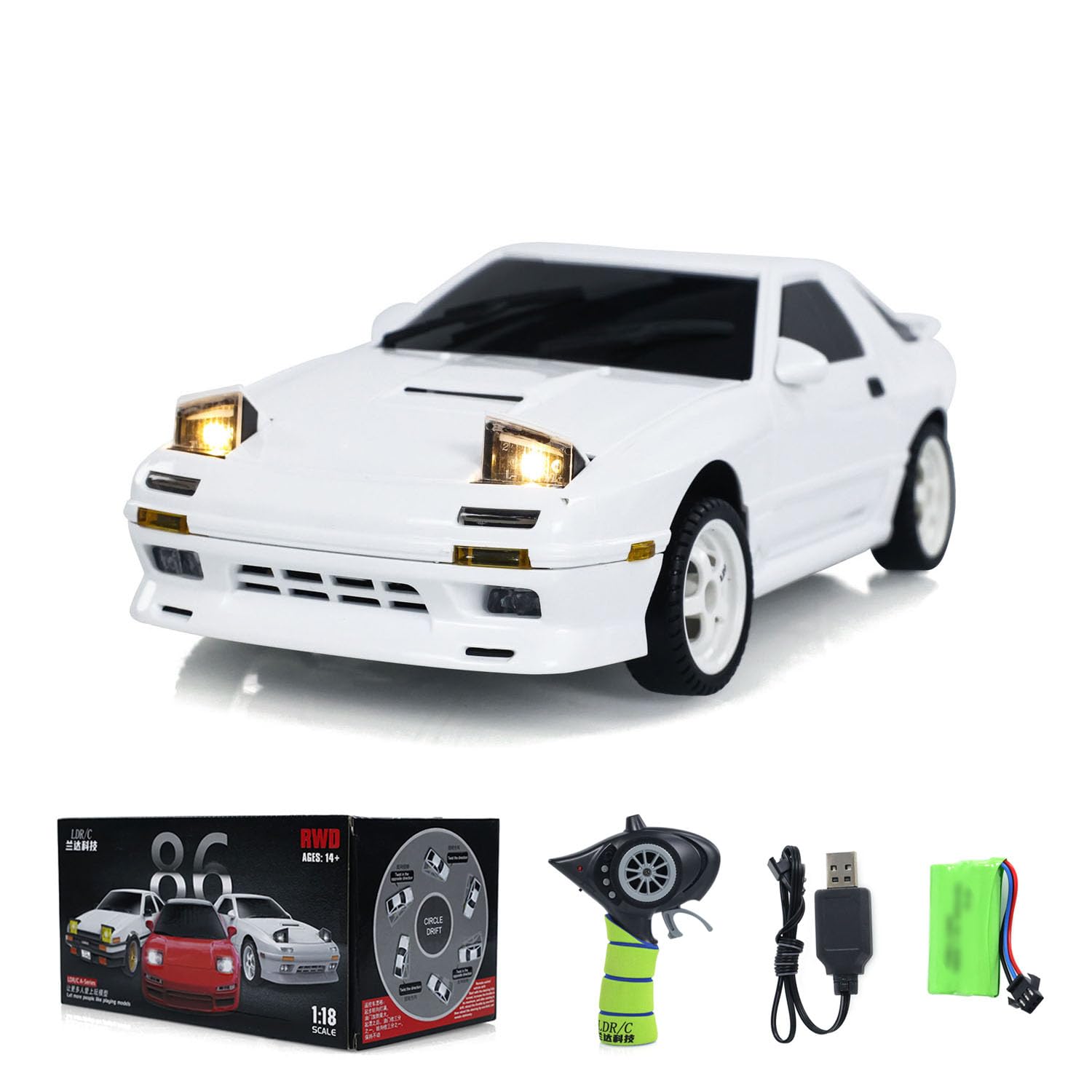 Amazon.com: wheelfun LDRC 1/18 Rx7 RC Racing Car RWD Gyroscope Wireless ...