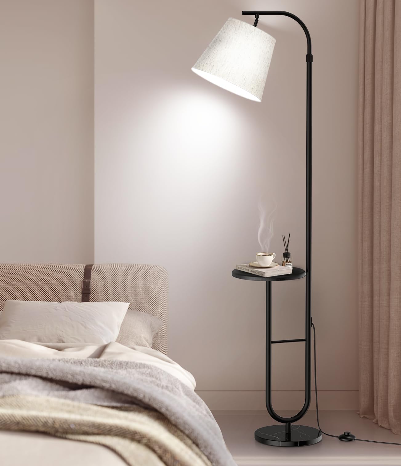 FIMEI Lampadaire avec table, table d'appoint avec station de charge ...