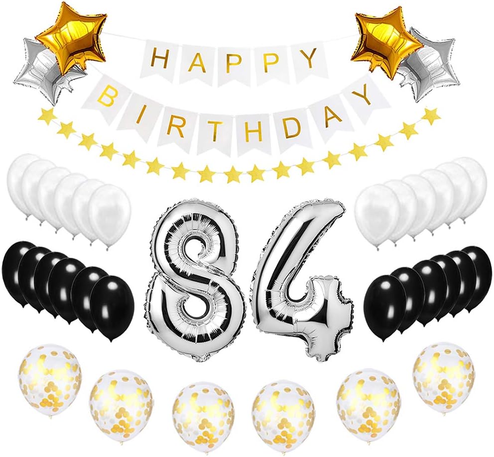 Amazon.com: Happy to 84th Birthday Balloons Silver Set - Birthday Theme ...