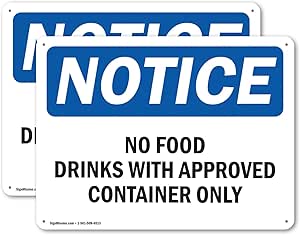 Amazon.com: (2 Pack) No Food Drinks With Approved Container Only OSHA ...