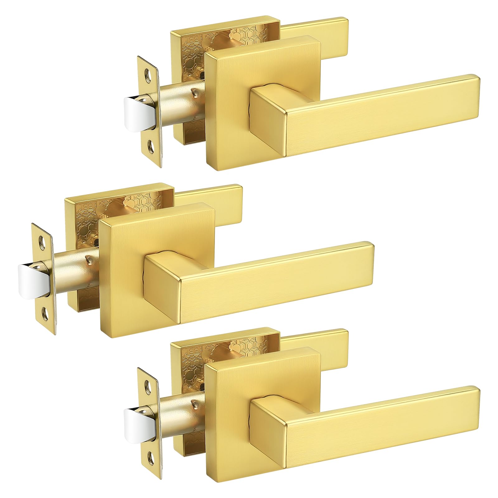 Probrico 3 Pack Gold Passage Door Levers Square Door Lever Door Lock ...