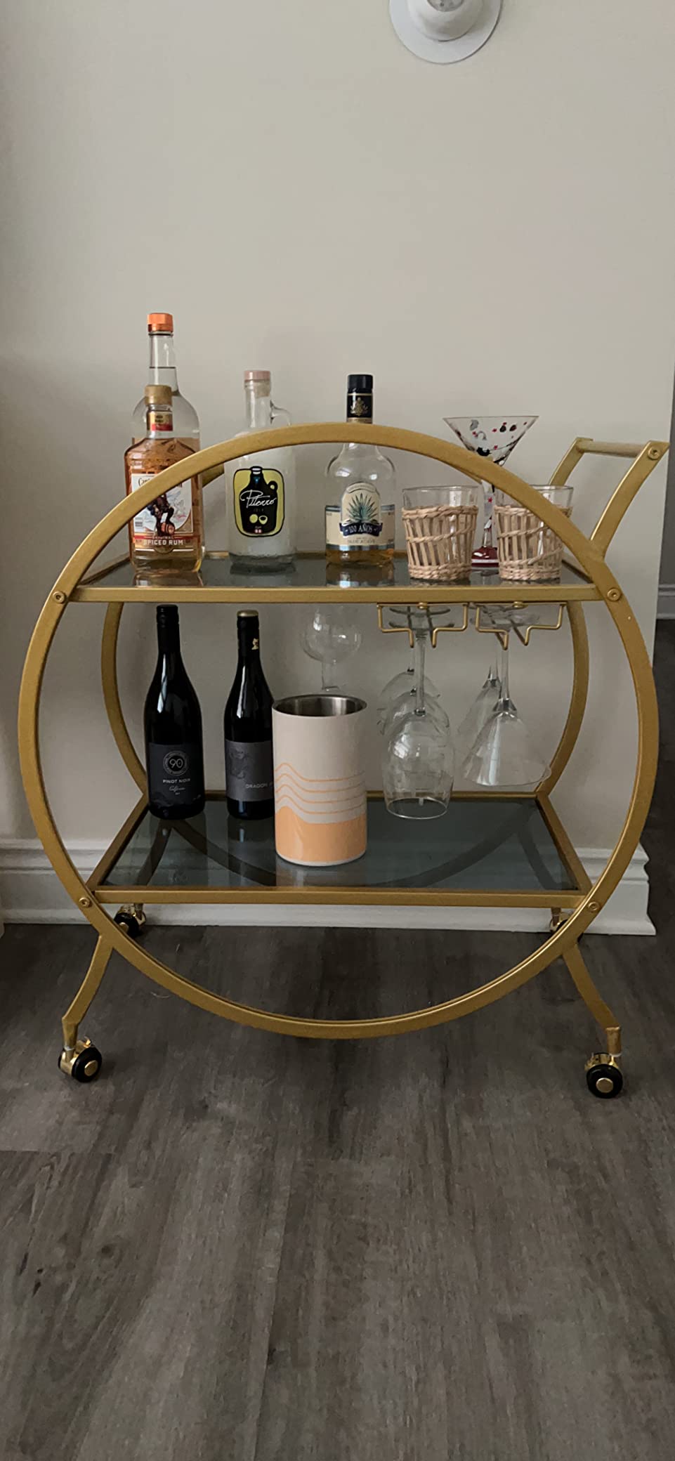 $19/mo - Finance Round Gold Bar Cart 2 Mirrored Shelves Bar Serving ...