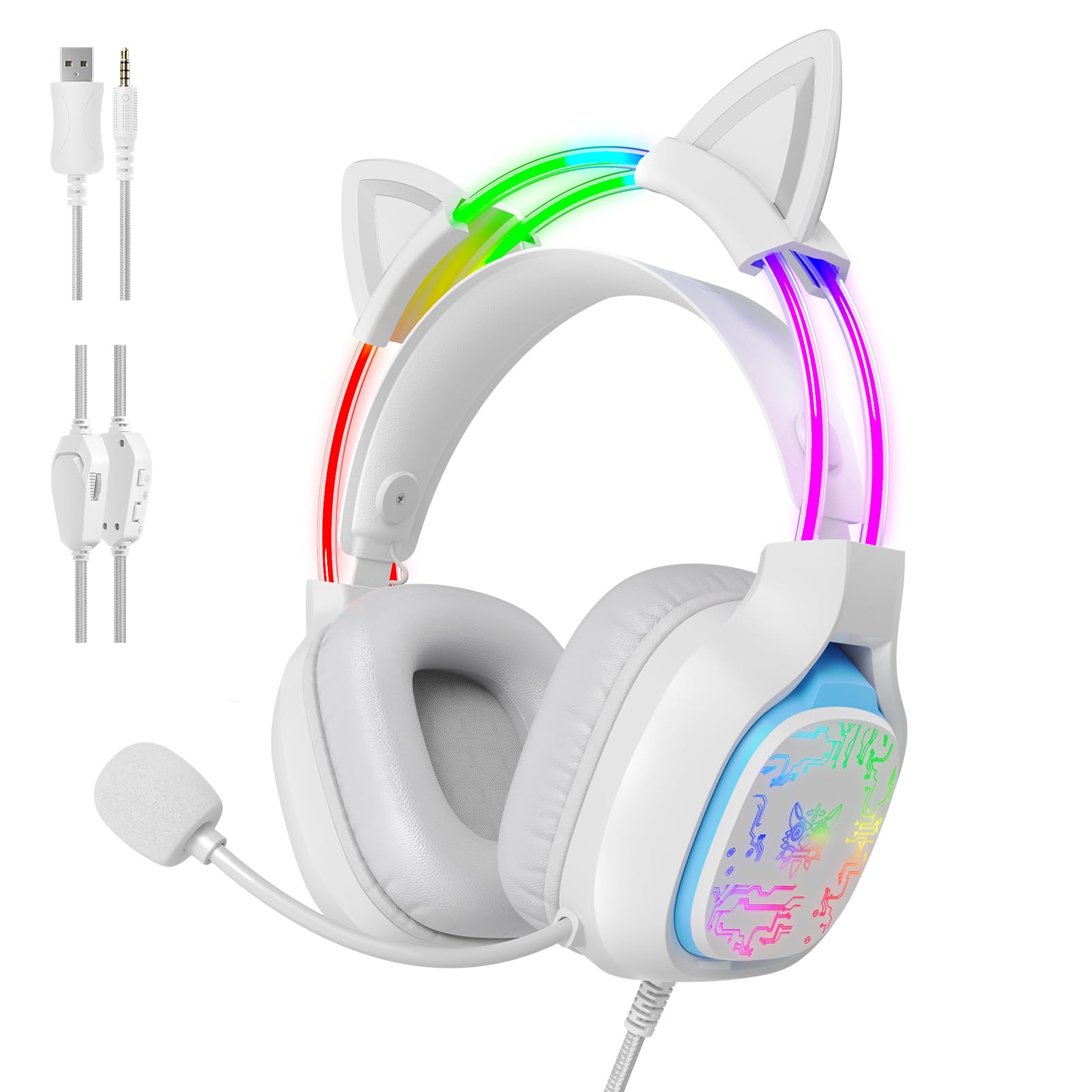Amazon.com: ONITOON Cat Ears Gaming Headset with Noise-Canceling Mic ...