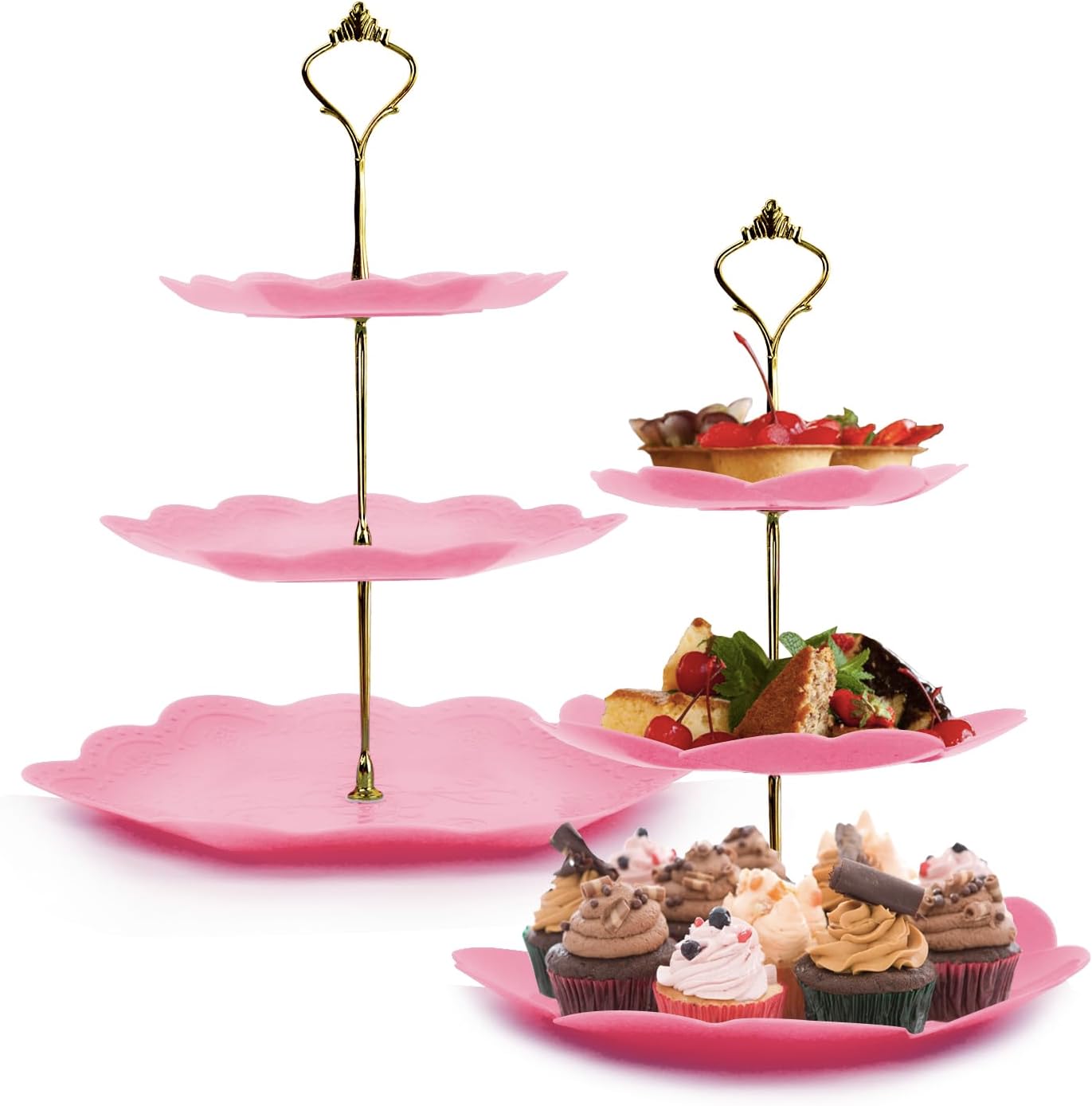 Amazon.com: Cupcake Stand,2 Set of 3-Tier Dessert Plates Mini Cakes ...