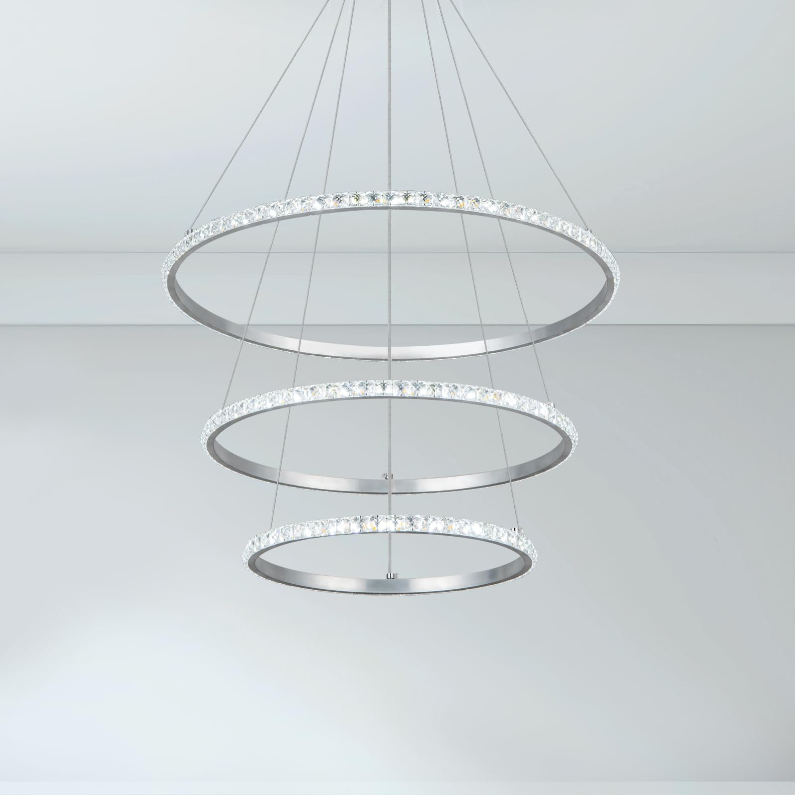 YONGYIPE LED Chandeliers Modern 3 Ring Chandelier Crystal Light Fixture ...