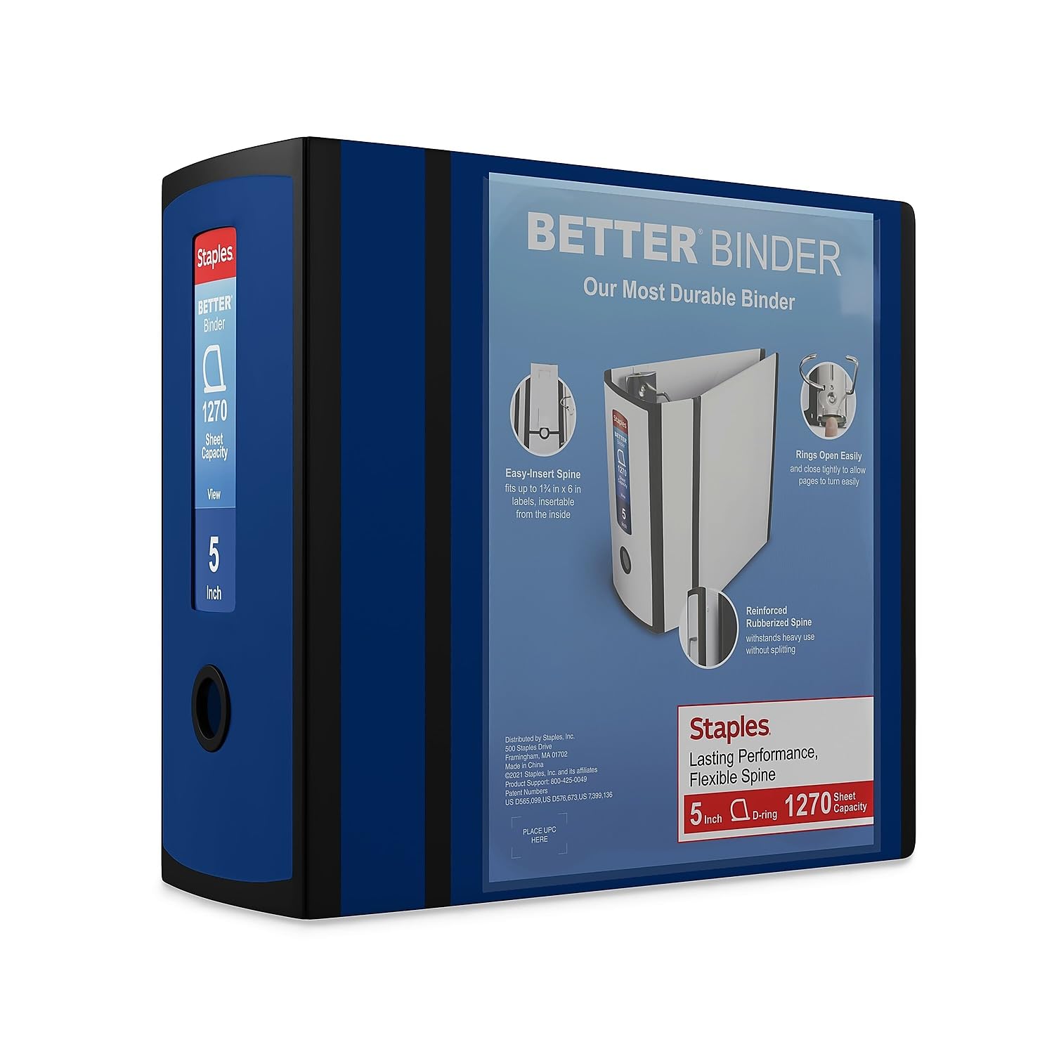Amazon.com : Staples 5" 3-Ring Better Binder, D-Ring, Navy Blue (27925 ...