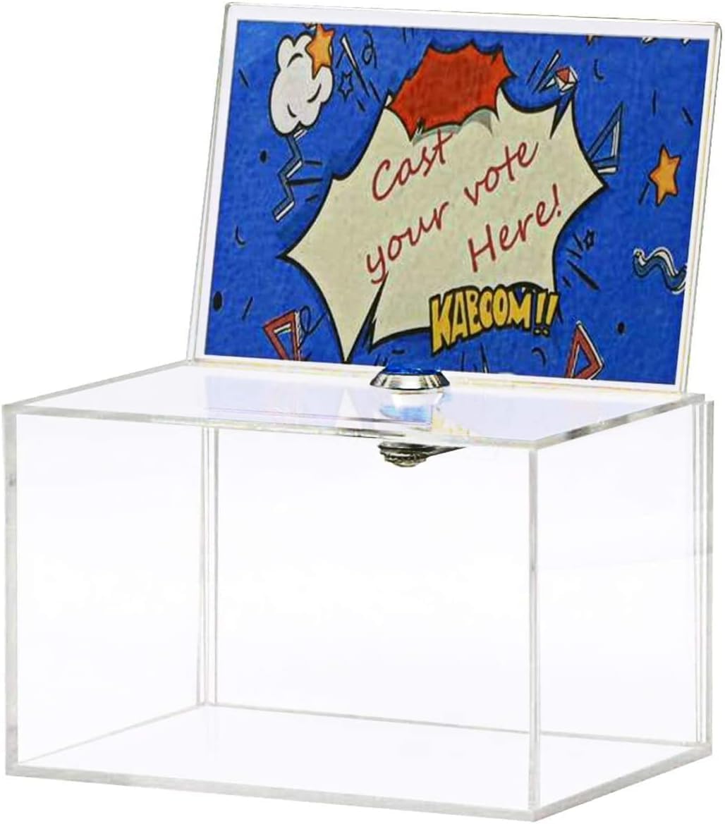 Xugoox Acrylic Donation Box with Lock, Ballot Box with Sign Holder ...