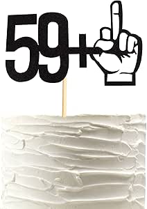Arthsdite 59 +1 Middle Finger Black Glitter Cake Topper - 60th Birthday ...